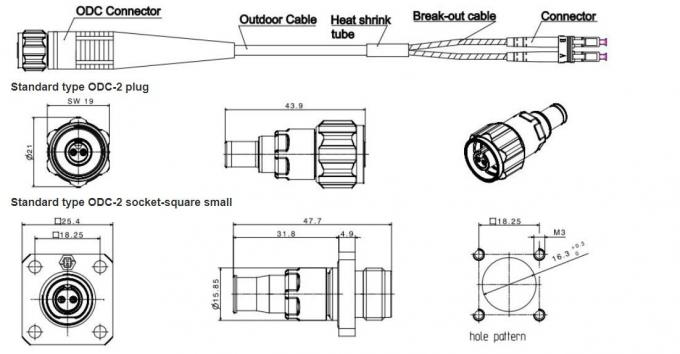 2/4F RDC/QDC To Duplex LC Cable Outdoor ODC 2 Core Connector Plug ...